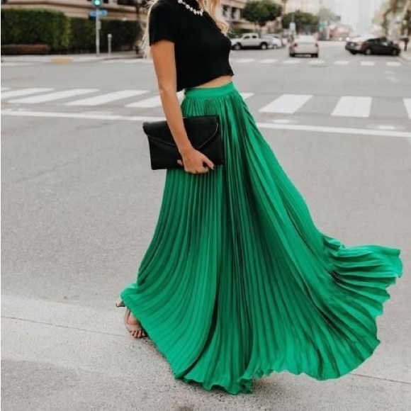 Vici | Skirts | Vici Vibrant Green Pleated Midi Skirt | Poshmark